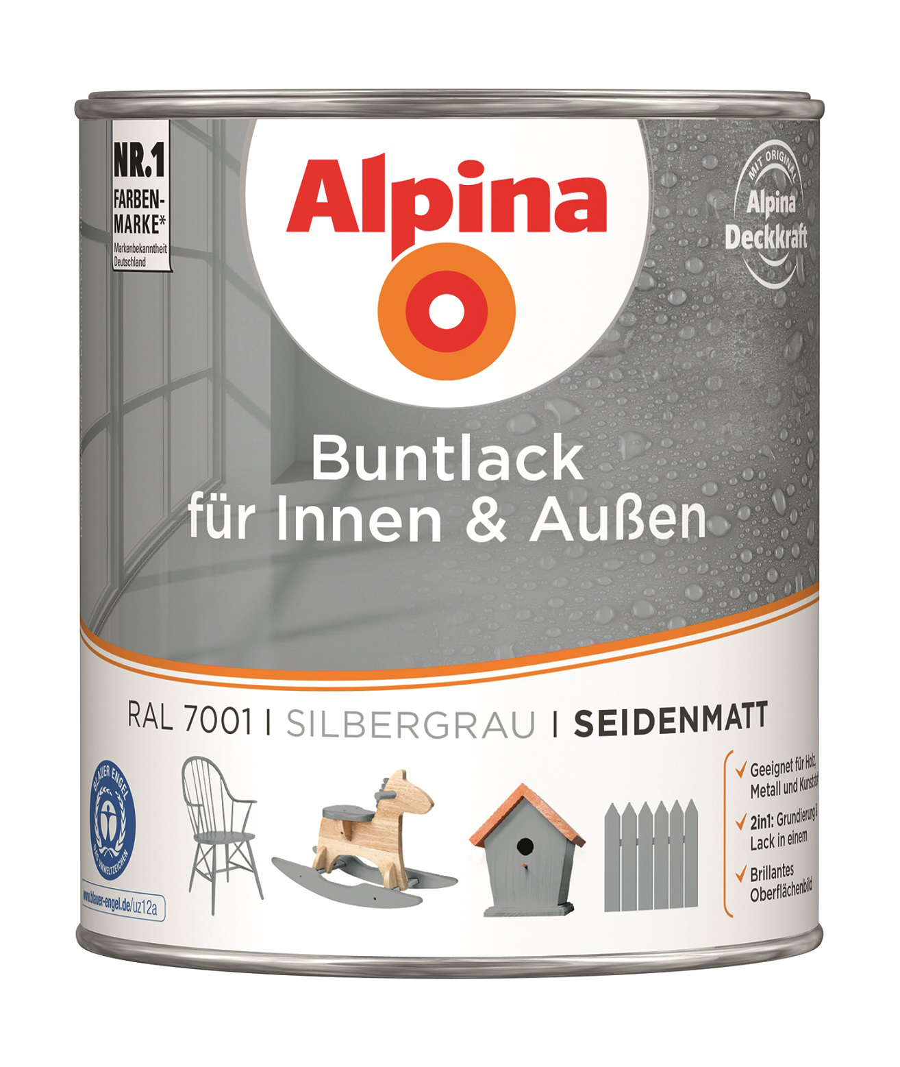 Alpina Buntlack für Innen + Außen Silbergrau Seidenmatt 750ml | Lack und Farben | Werkzeug ...